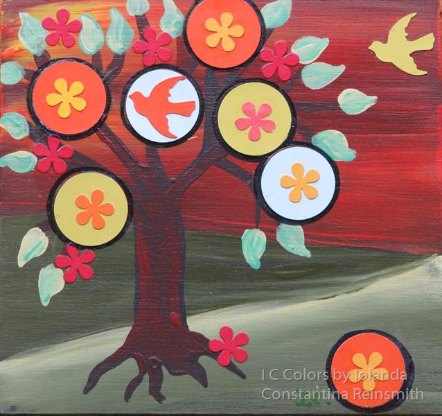 Tree of life Happy tree with birds and flowers at sunset by I C Colors ...